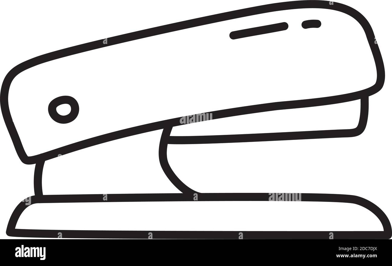 Stationäres Konzept, Hefter Symbol auf weißem Hintergrund, Linie Doodle ...