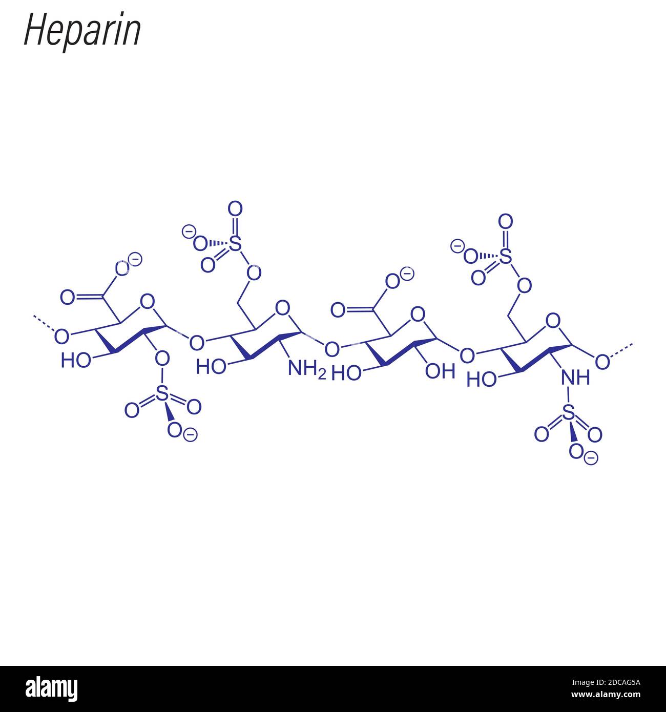 Skelettformel von Heparin. Molekül der Medikamentenchemie Stock ...