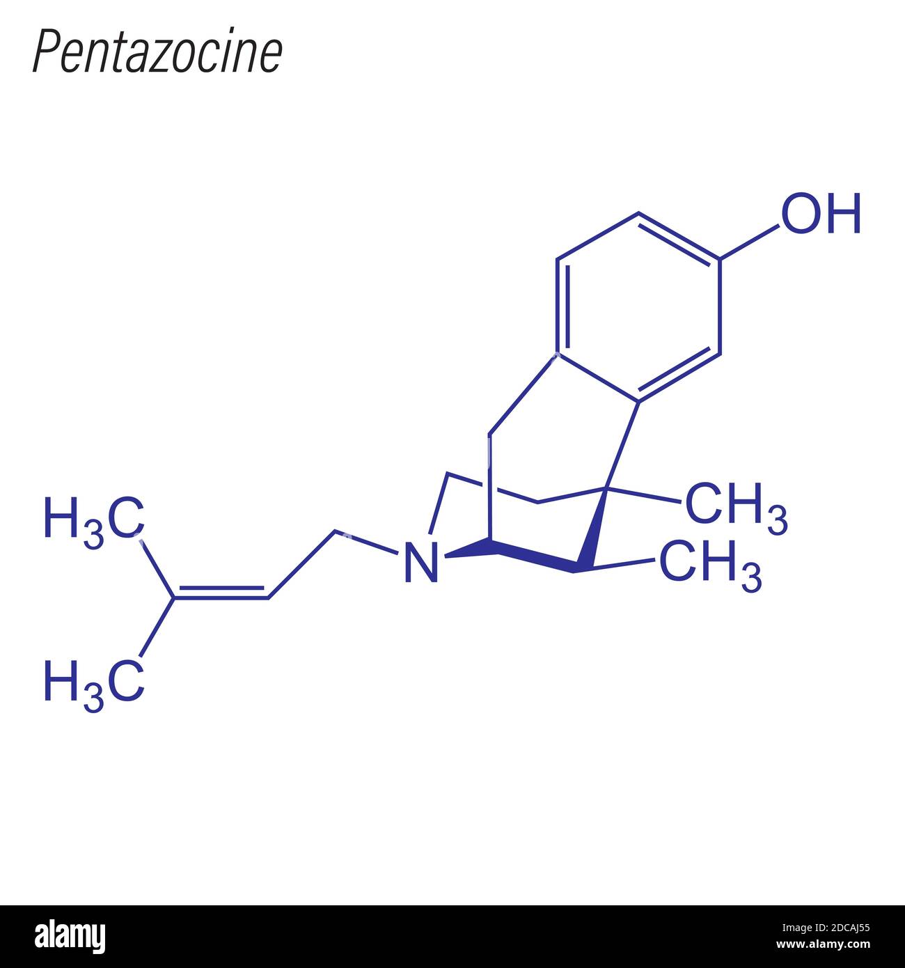 Skelettformel von Pentazocin. Molekül der Medikamentenchemie Stock ...