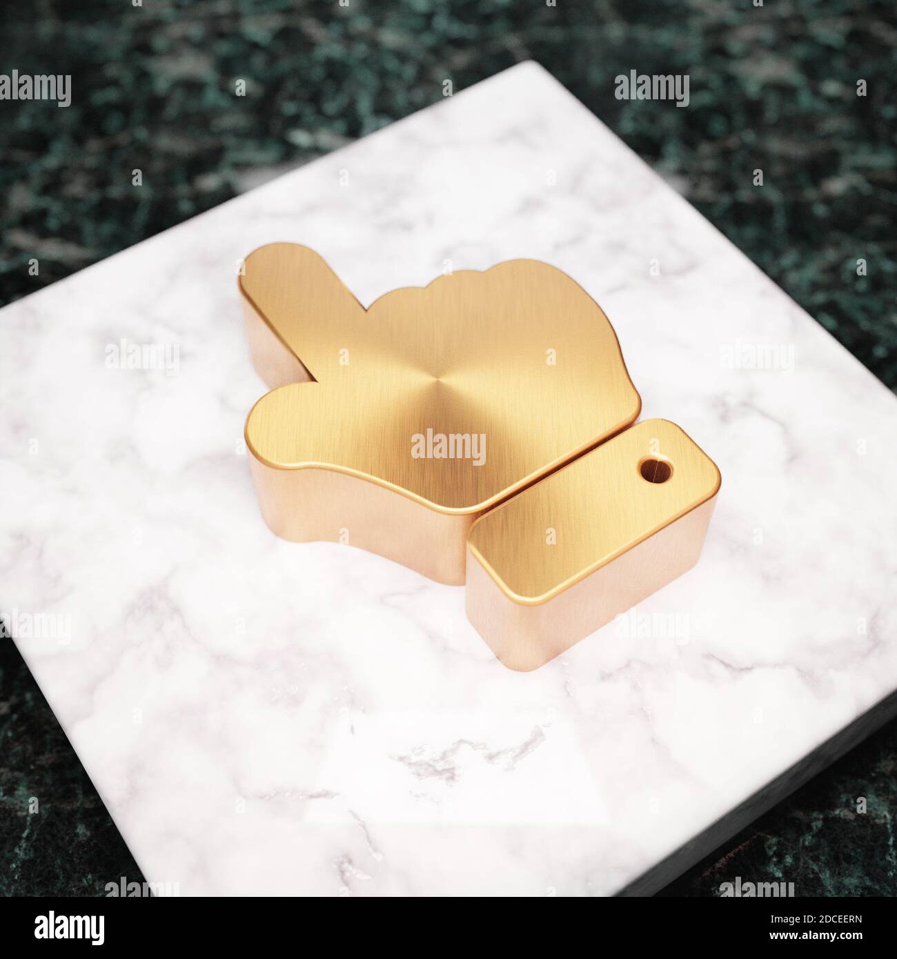 Symbol „Hand zeigen nach oben“. Bronze Hand zeigen Symbol auf weißem ...