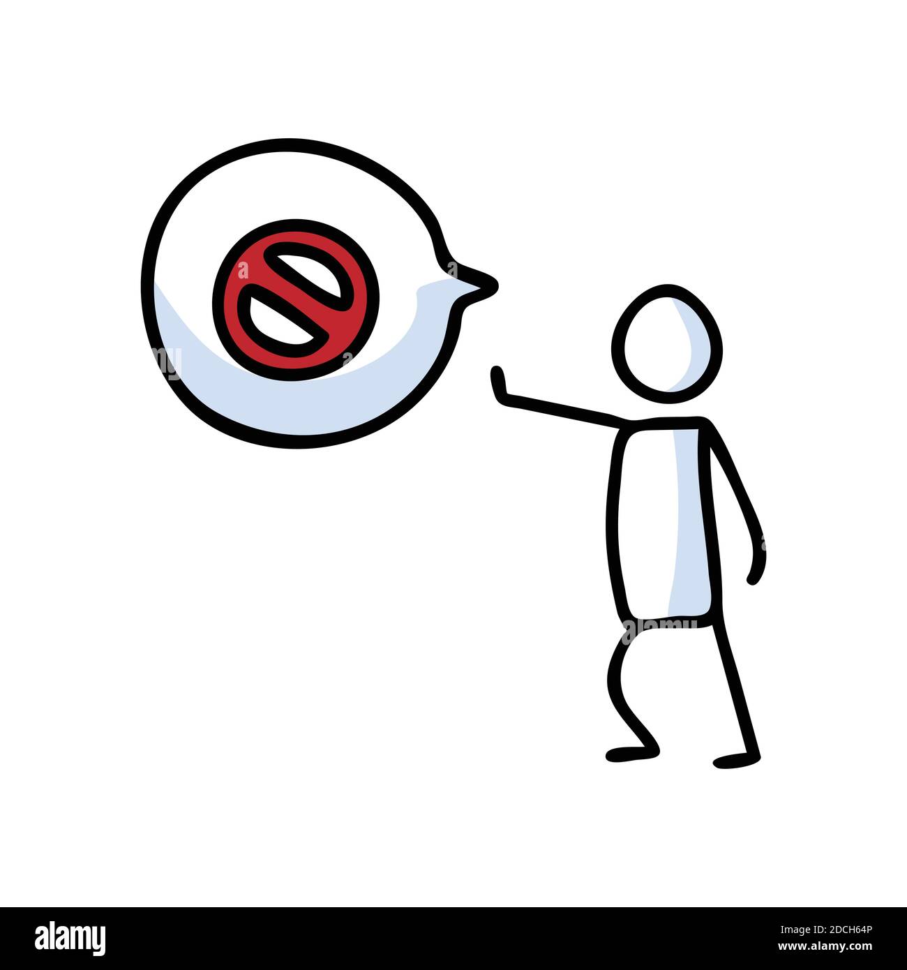 Hand gezeichnet stickman Stop-Zeichen mit Sprechblase einfache Umriss ...