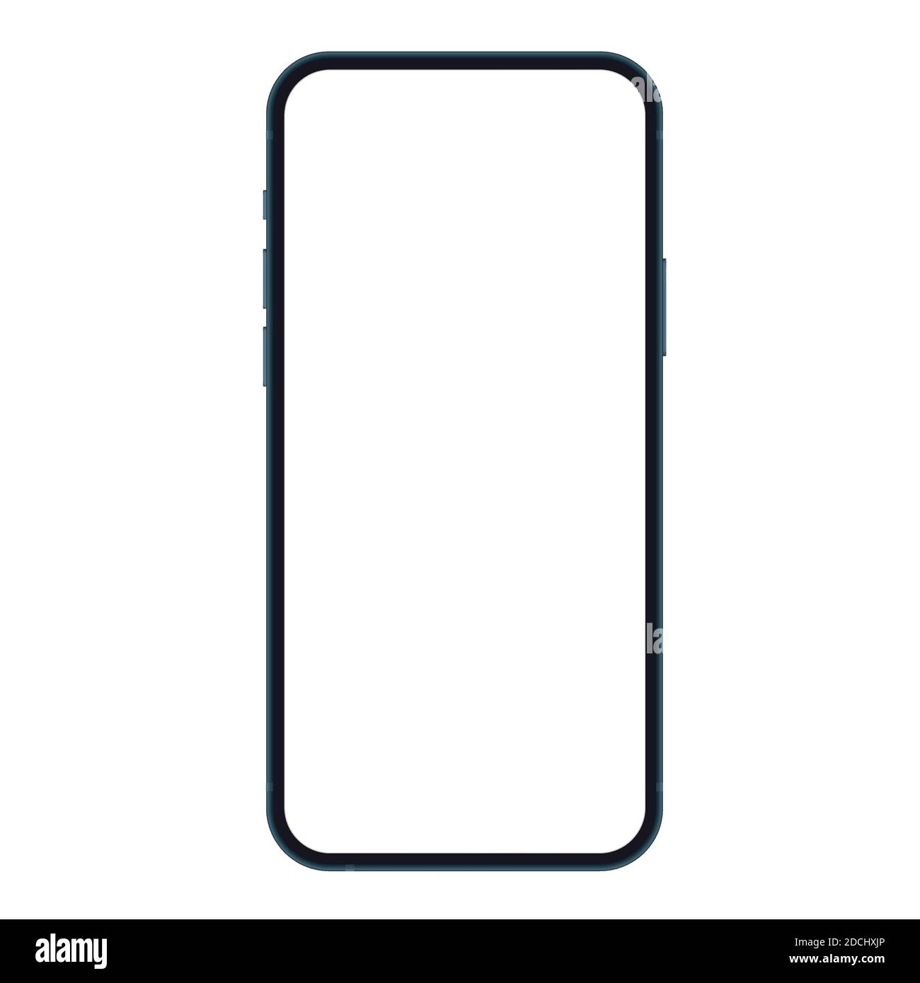 Abbildung des Handy-Mockup-Vektors. Realistisches Handy mit schwarzem Rahmen und weißem leeren ...