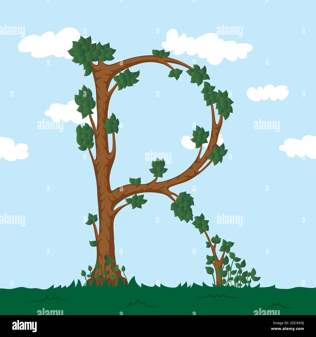 Waldalphabet. Abbildung der Buchstabe R aus einem Baum Stock ...