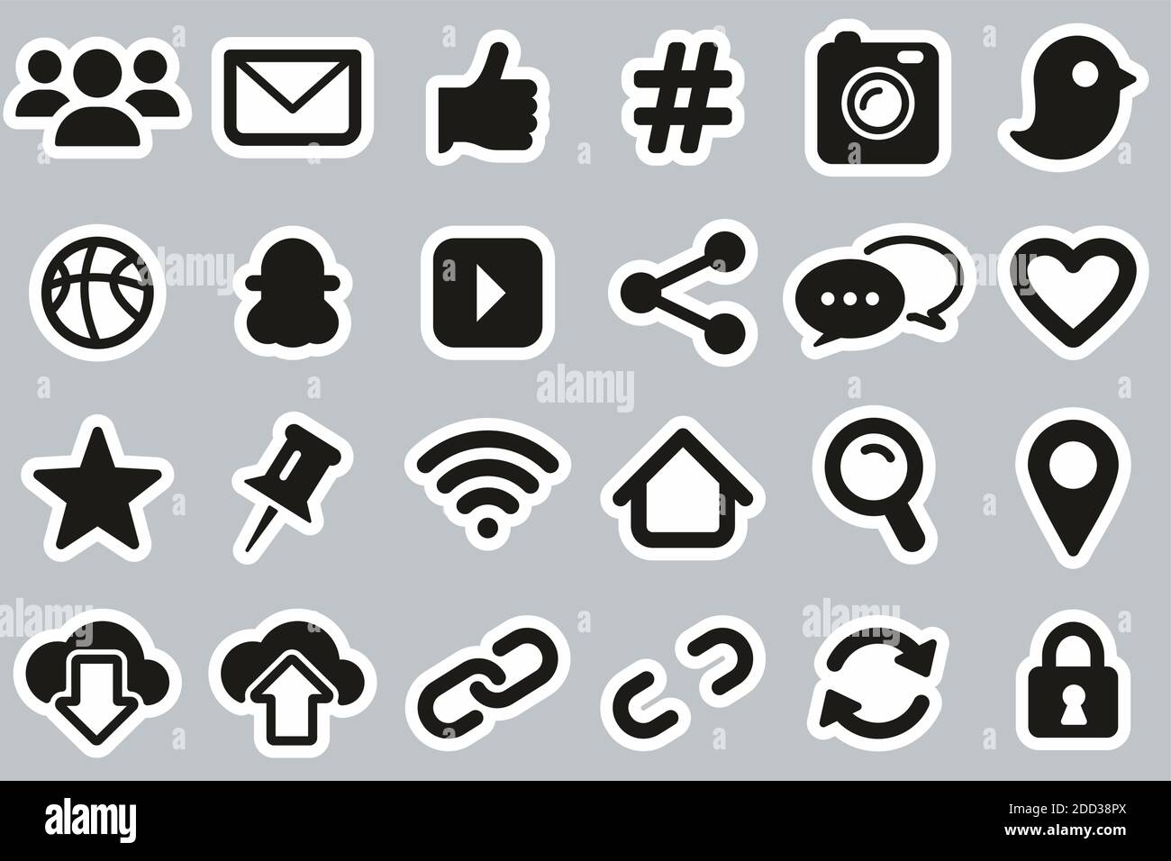 Social Media Icons Schwarz & Weiß Sticker Set Groß Stock-Vektorgrafik ...