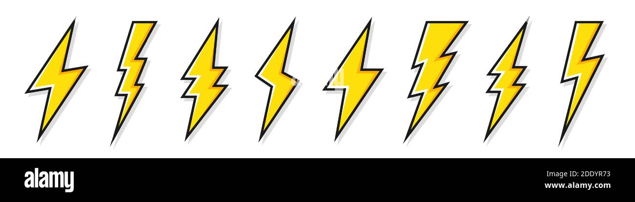 Gelbe Blitz Symbole Sammlung. Blitz-Symbol, Donnerkeil. Einfaches ...