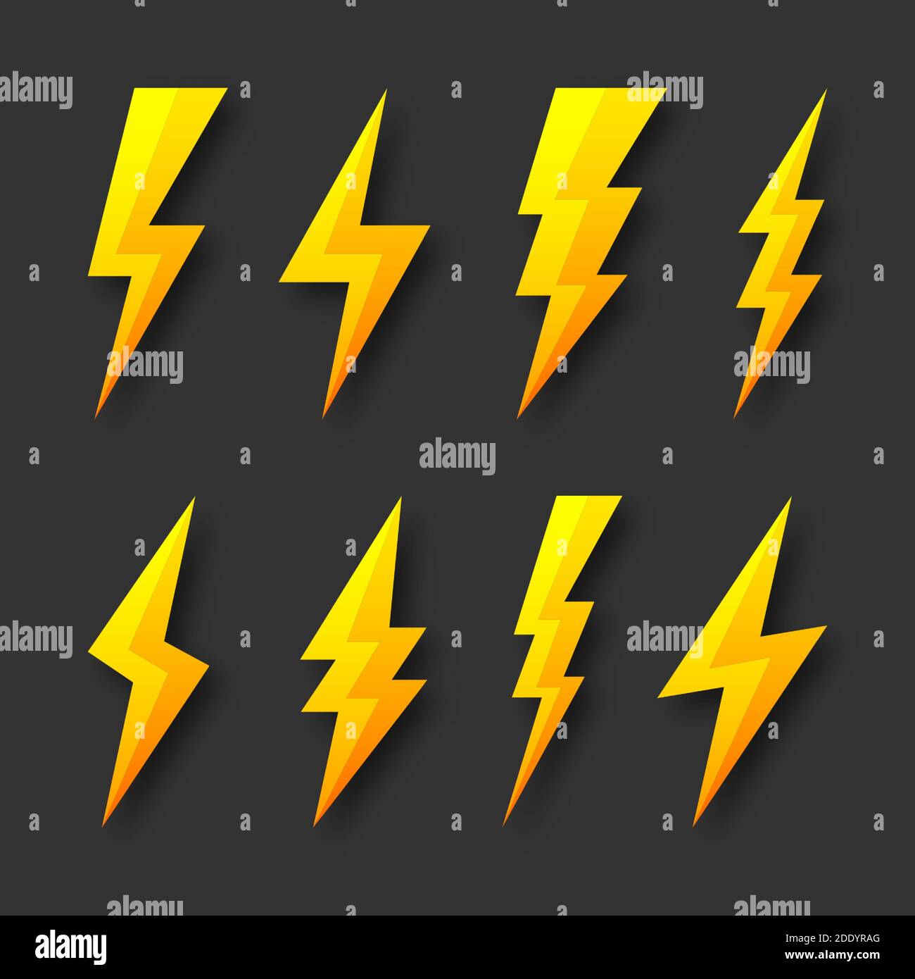 Gelbe Blitz Symbole Sammlung. Blitz-Symbol, Donnerkeil. Einfaches ...