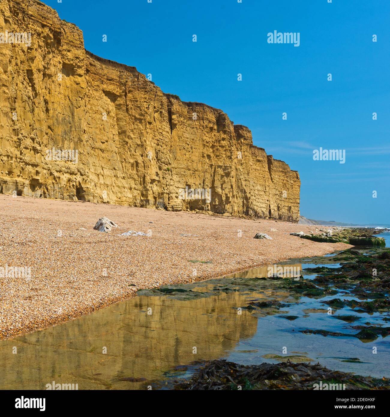 Ein Blick entlang der Jurassic Coast an der Dorset Coast vor dem Burton ...