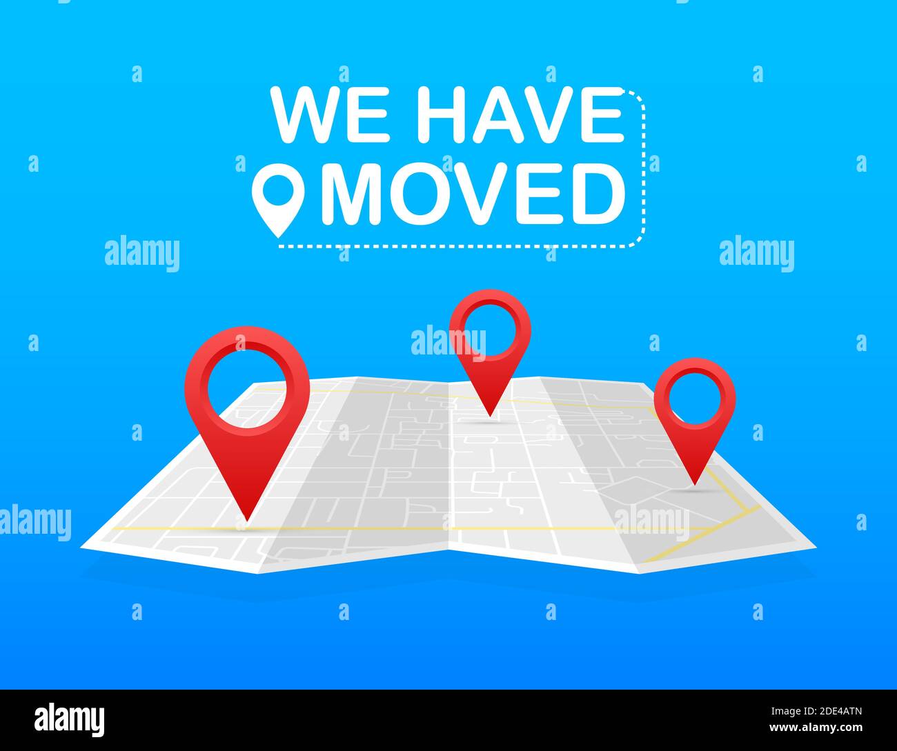 Wir sind umgezogen. Umzug Büro anmelden. Clipart Bild auf blauem ...