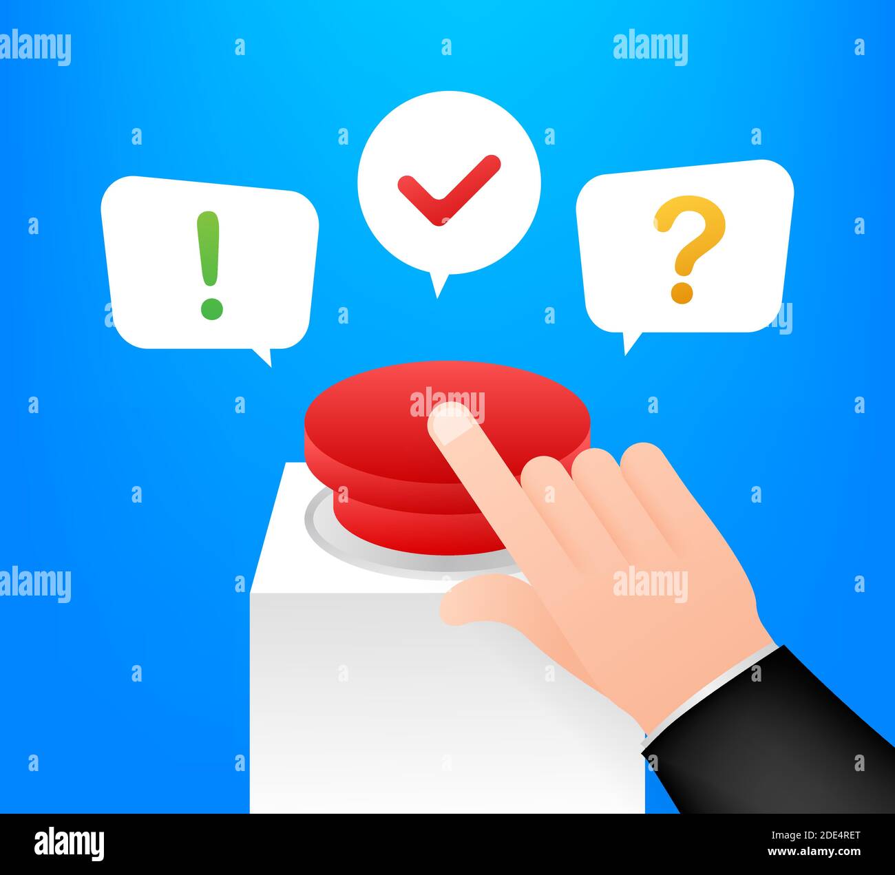 Quiz-Taste mit Sprechblasensymbolen, Konzept der Fragebogen zeigen ...