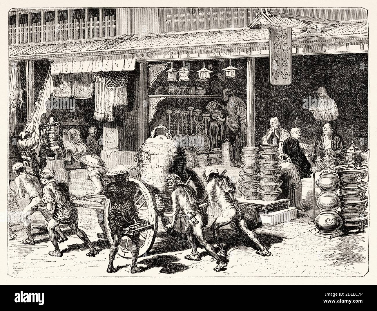 Bronzestore in Tokio, Japan. Alte Illustration aus dem 19. Jahrhundert ...