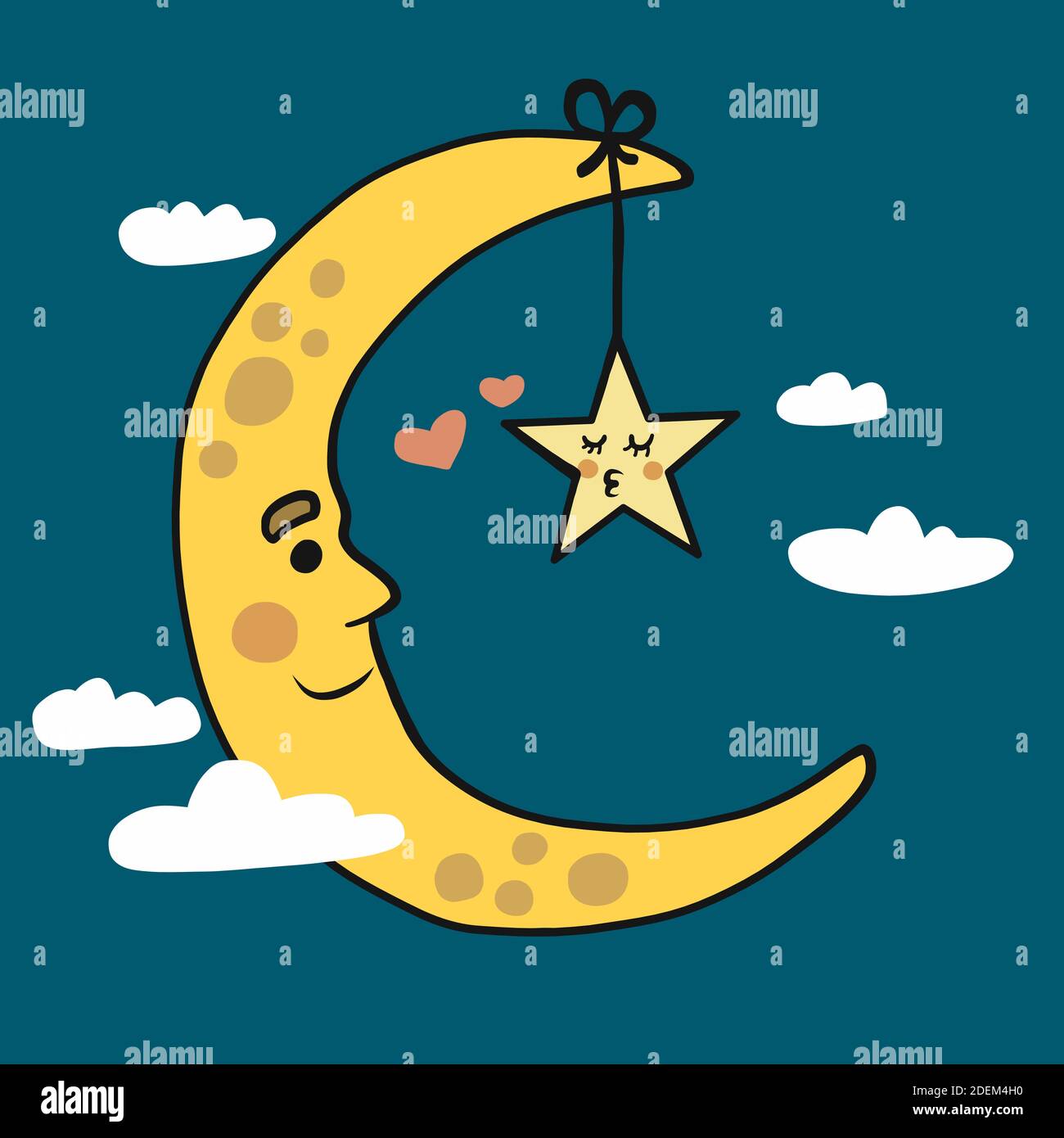 Mond und Stern Cartoon Vektor Illustration Stock-Vektorgrafik - Alamy