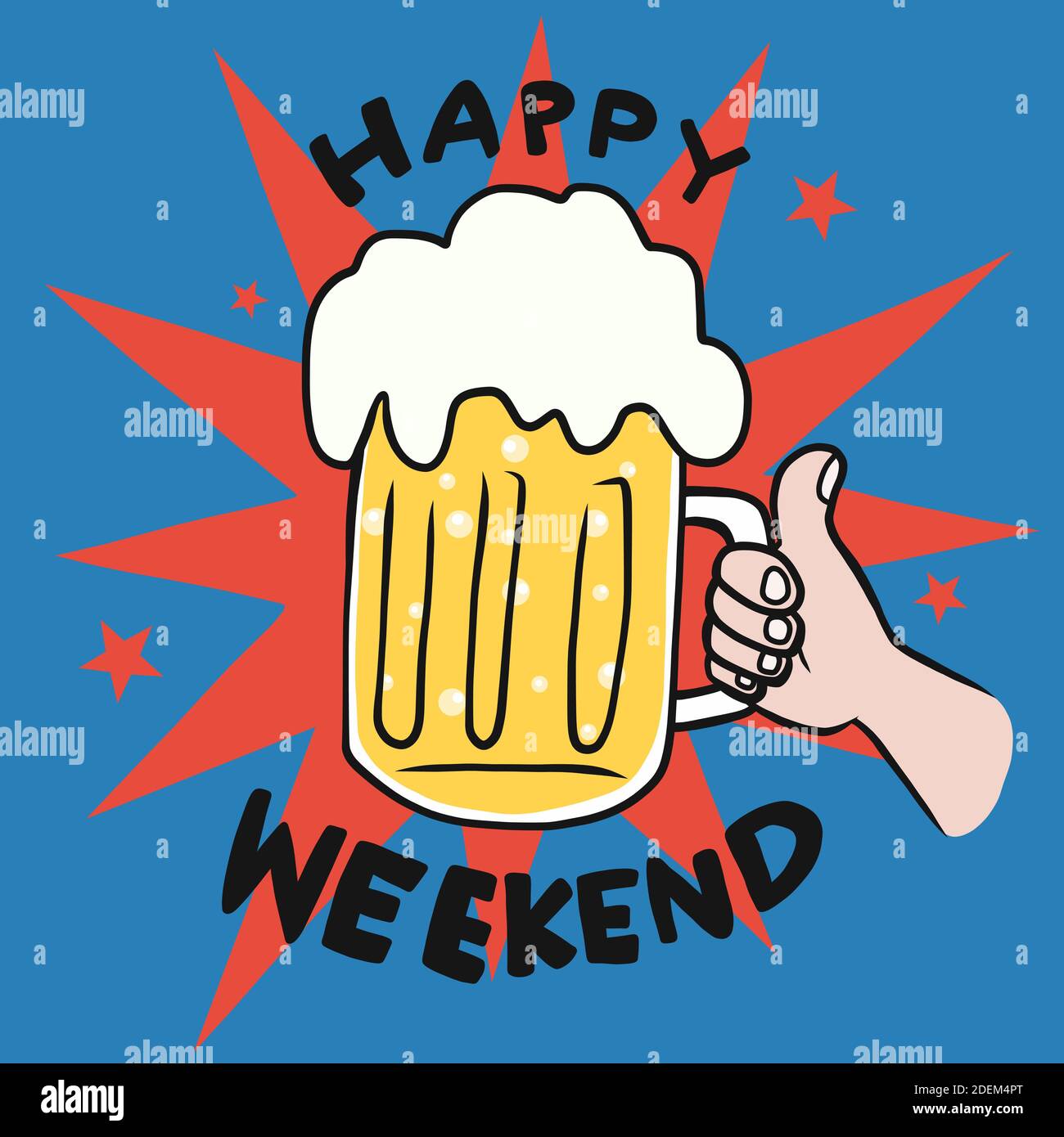 Happy Weekend Bier Glas jubelt in der Hand Cartoon Vektor Illustration ...