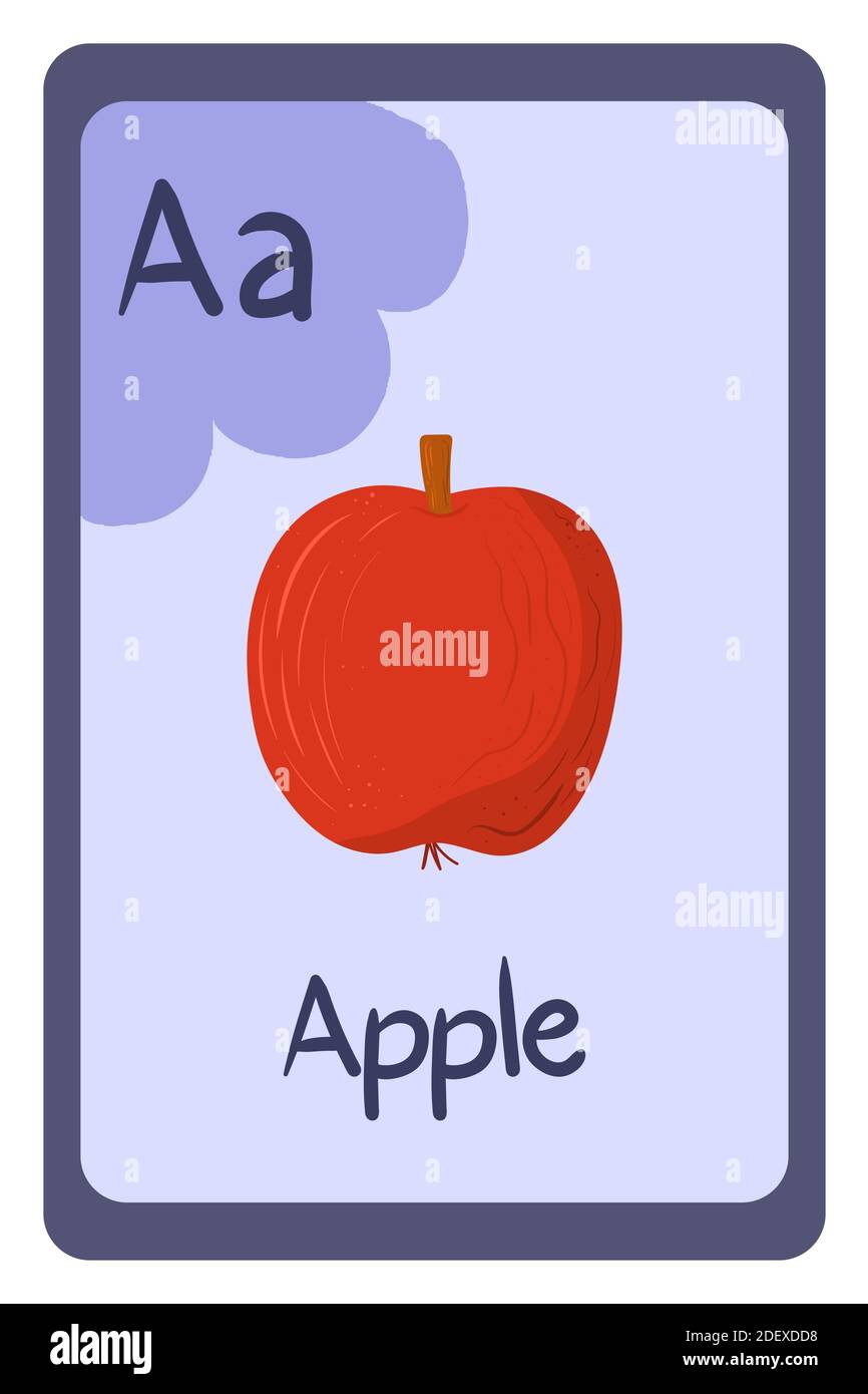 Bunte Alphabet Buchstabe A - Apfel. Phonics-Flashkarte. Lebensmittel ...