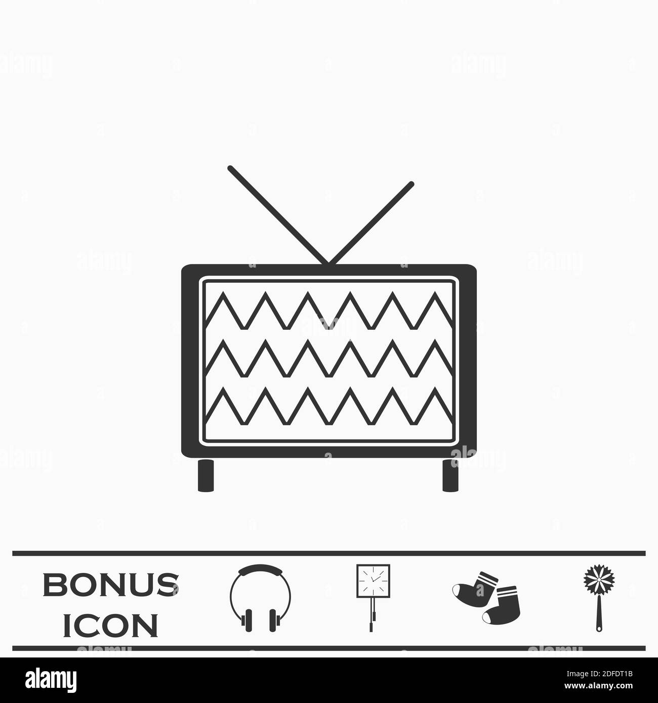 TV-Symbol flach. Schwarzes Piktogramm auf weißem Hintergrund ...