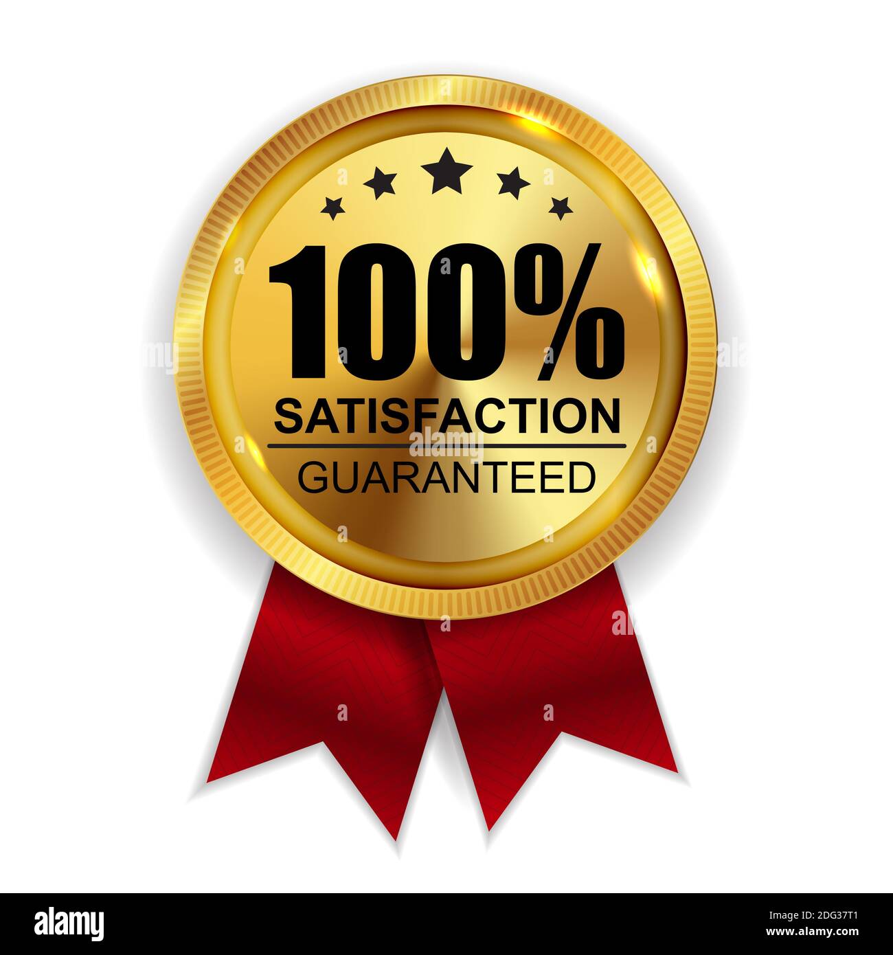 100 Zufriedenheit garantiert Goldene Medaille Label Symbol Siegel Zeichen isoliert auf weißem ...