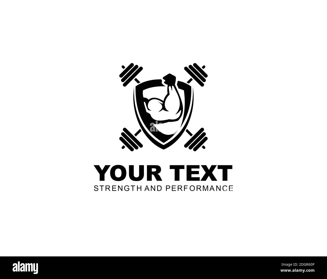 Fitness-Studio-Logo mit Hand stark und Langhantel-Symbol-Design Stock ...