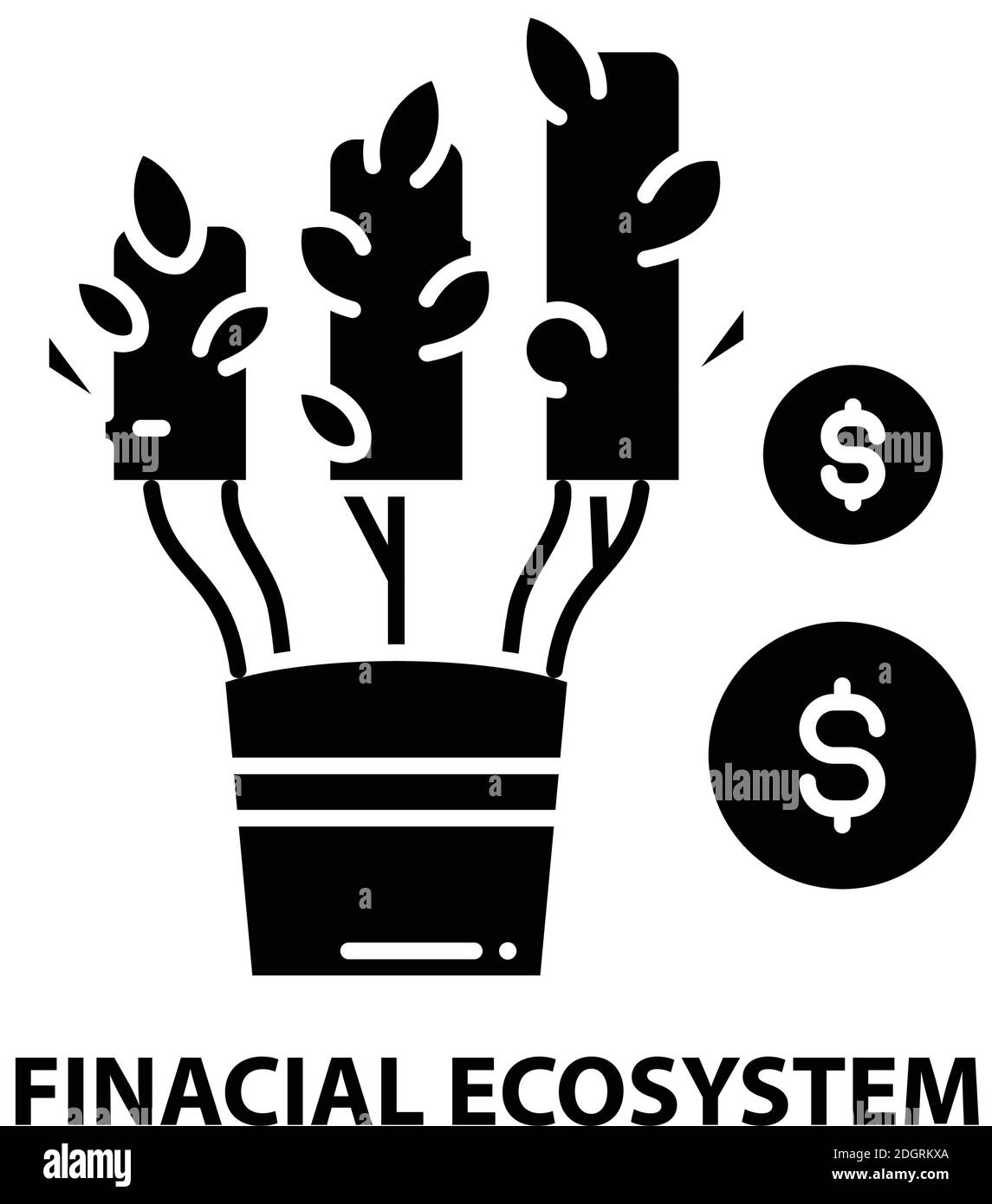 Finacial Ökosystem Symbol, schwarz Vektor-Zeichen mit editierbaren Konturen, Konzept ...