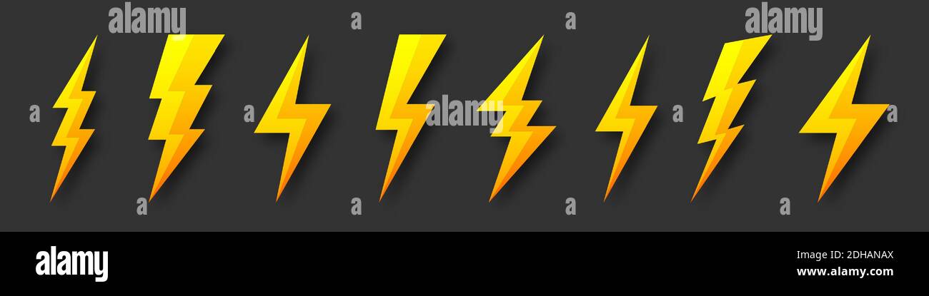 Gelbe Blitz Symbole Sammlung. Blitz-Symbol, Donnerkeil. Einfaches ...
