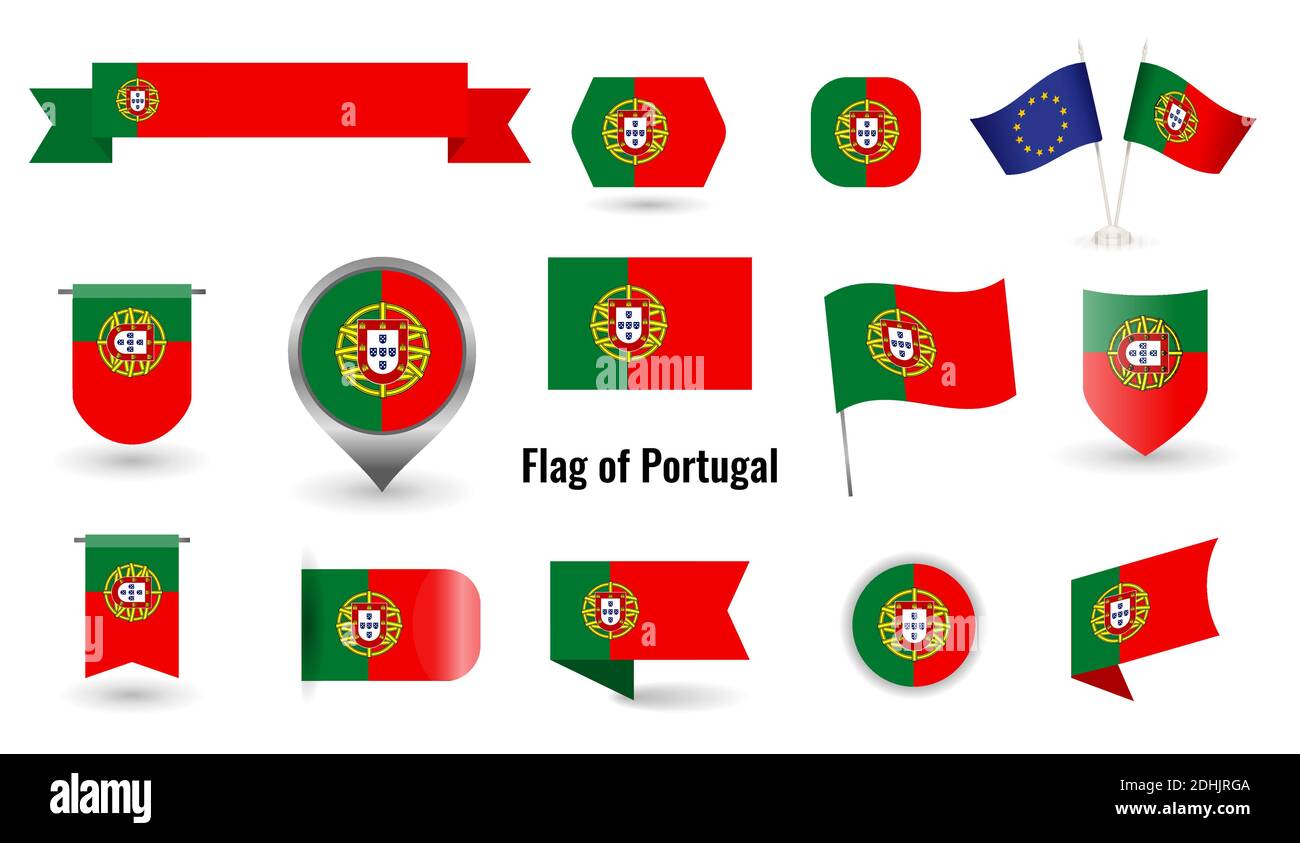 Die Flagge von Portugal. Große Reihe von Symbolen und Symbolen ...