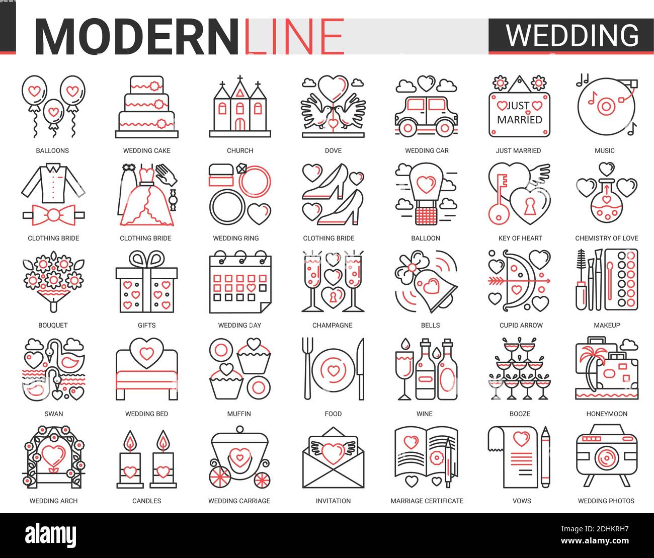 Hochzeit Komplex rot schwarz Linie Symbol Vektor Illustration Set ...