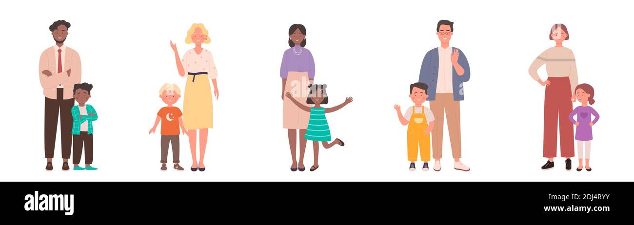 Familie mit Kindern Vektor-Illustration-Set. Cartoon Eltern Menschen ...