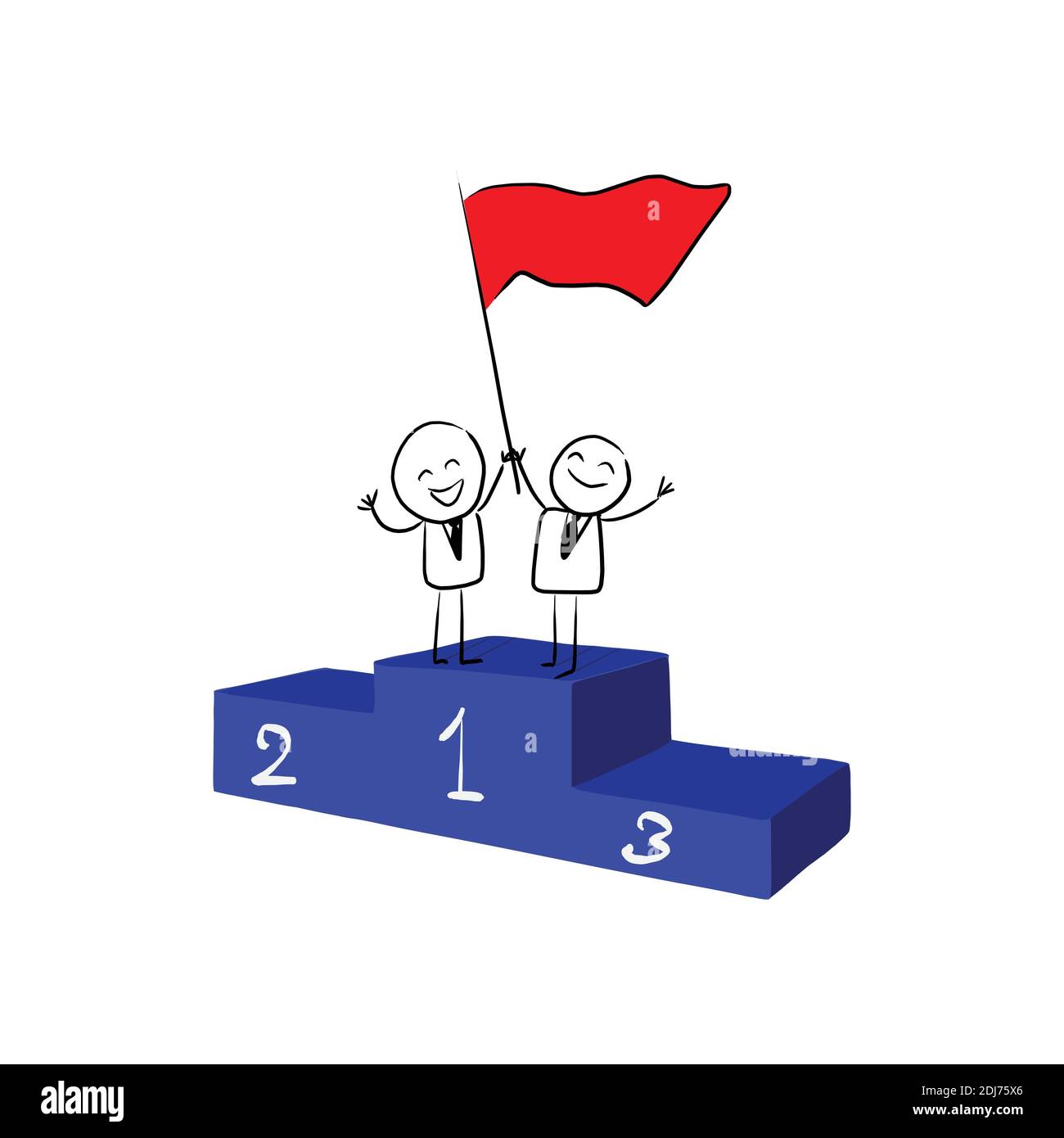 Lächelnd Cartoon Geschäftsmann Figur hält rote Flagge mit seinem ...