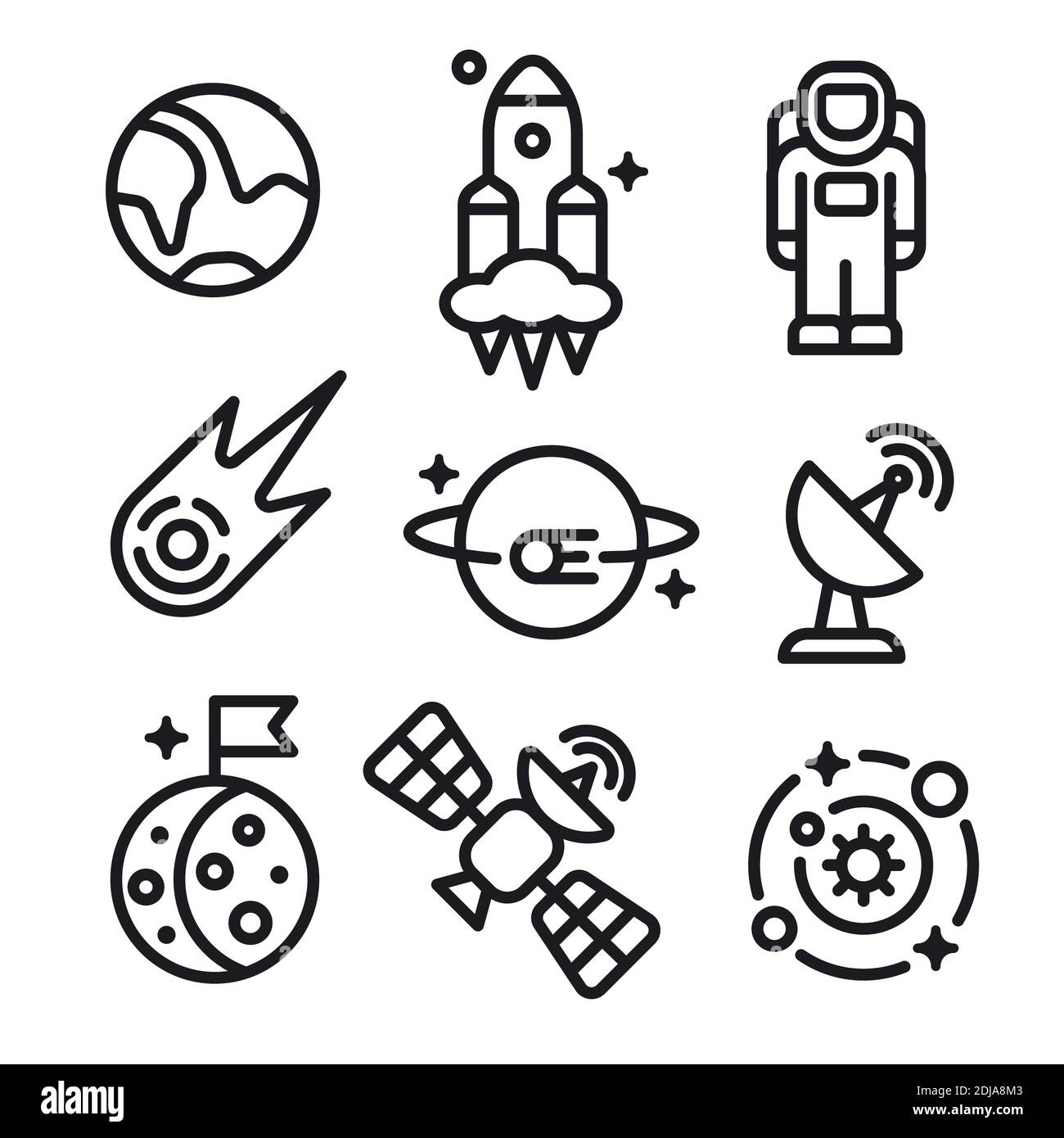 Satz von Raum Symbole Illustration in Umriss-Stil für Web, Landing Page ...