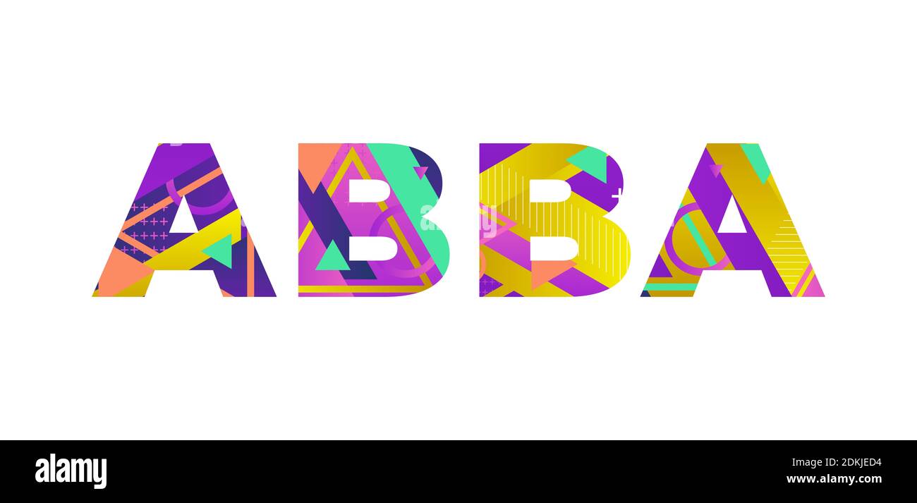 Das Wort ABBA-Konzept in bunten Retro-Formen und Farben Illustration ...