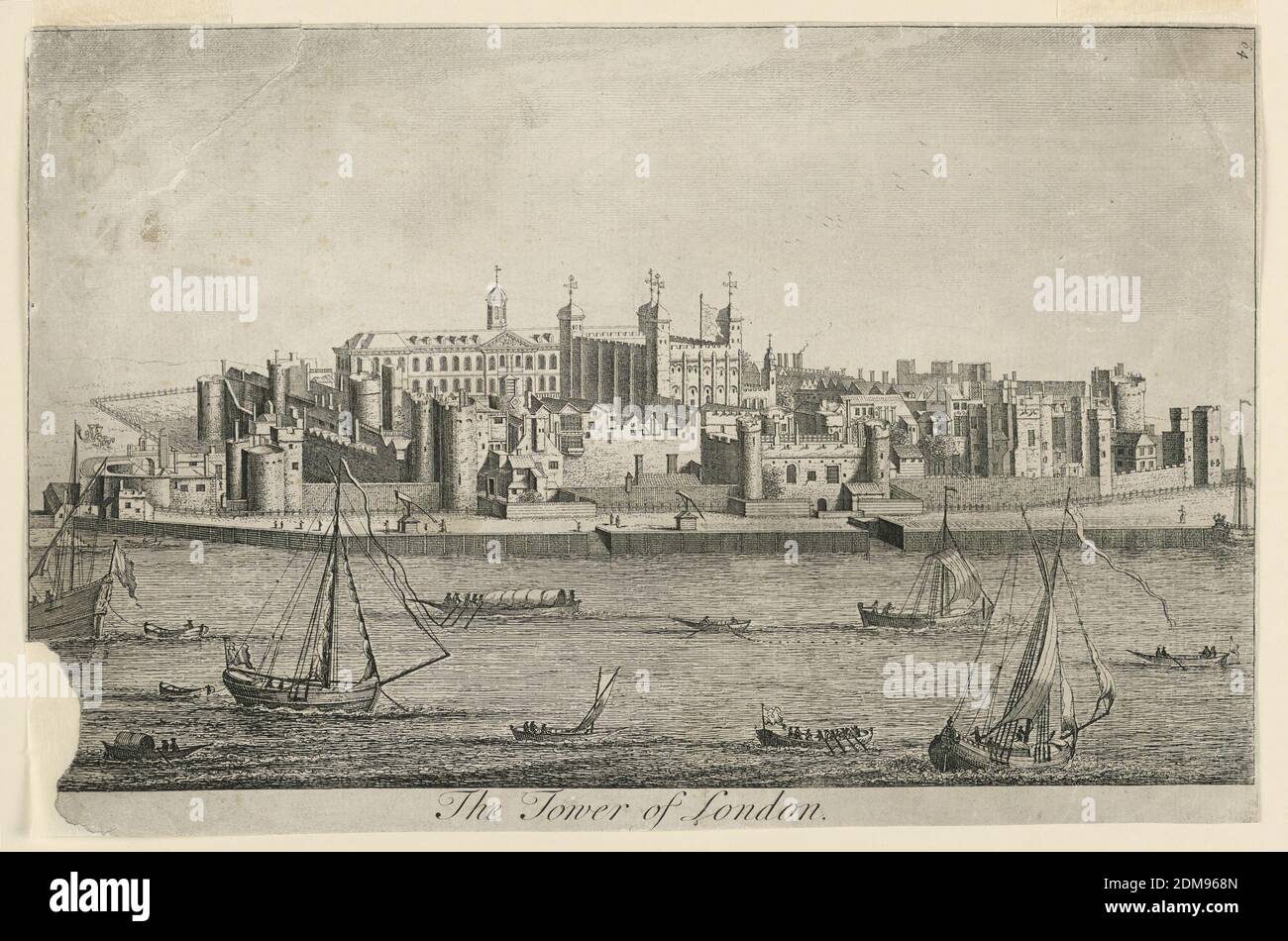 Der Tower of London, Gravur auf Papier, Panoramablick auf den Tower of ...