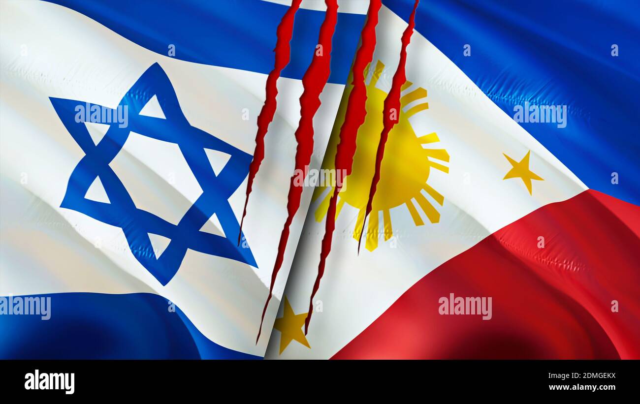Israel and Philippines flags with scar concept. Waving flag,3D ...
