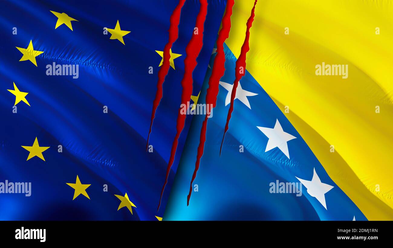 European Union and Bosnia and Herzegovina flags with scar concept ...