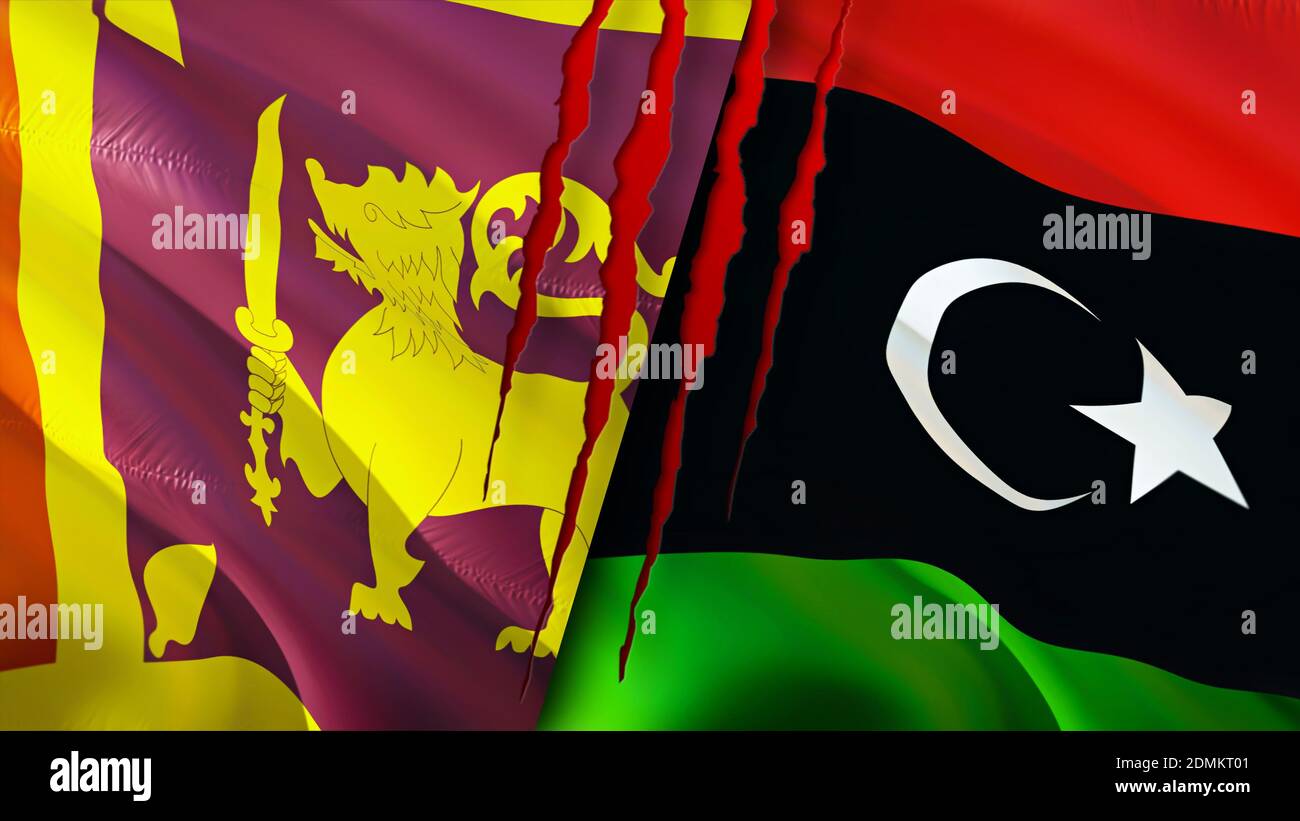 Sri Lanka und Libyen Flaggen mit Narbenkonzept. Winkende Flagge, 3D ...
