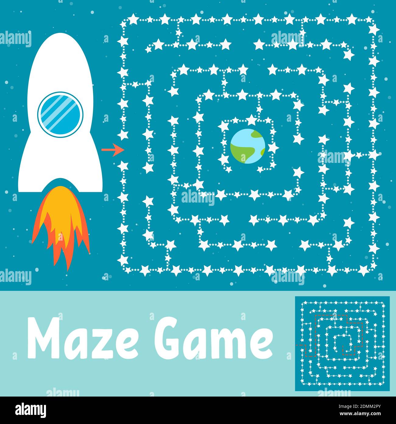Einfaches Labyrinth. Helfen Sie der Rakete, den Weg zur Erde zu finden ...