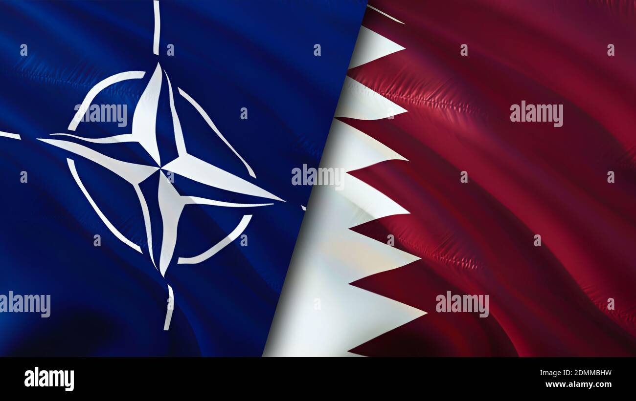 NATO and Qatar flags. 3D Waving flag design. Qatar NATO flag, picture ...