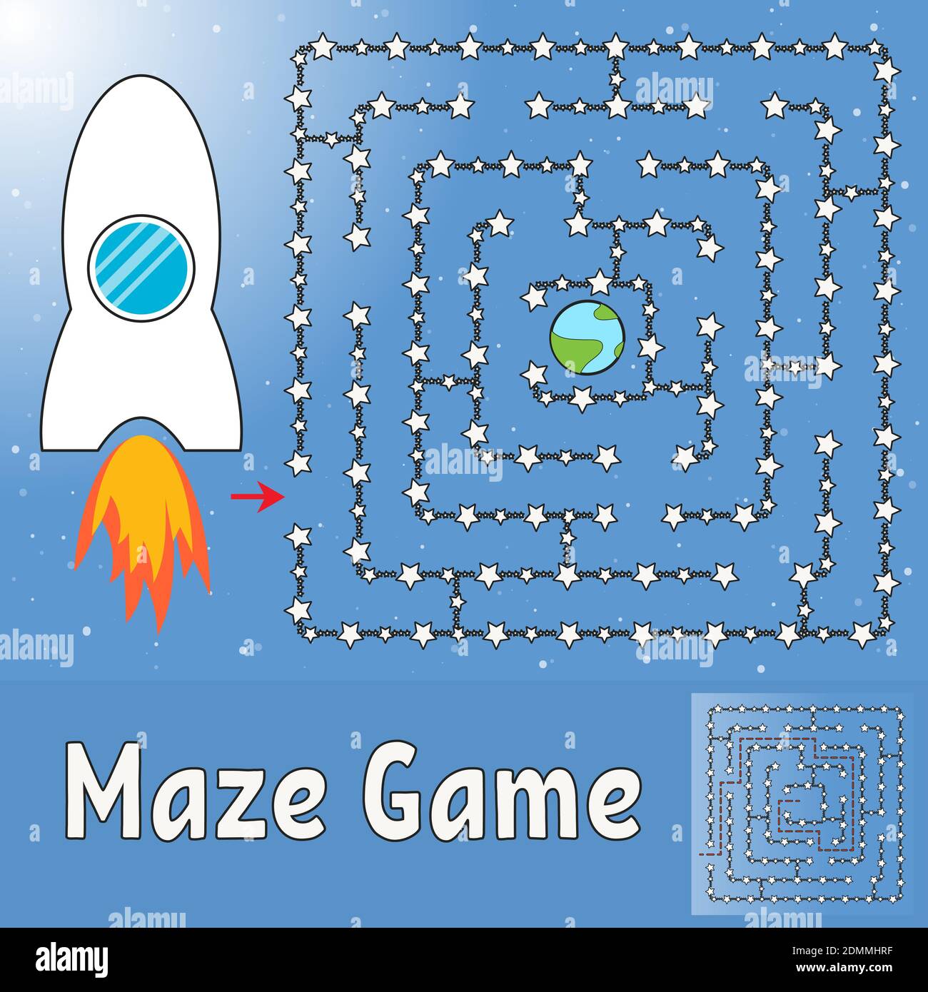 Einfaches Labyrinth. Helfen Sie der Rakete, den Weg zur Erde zu finden ...