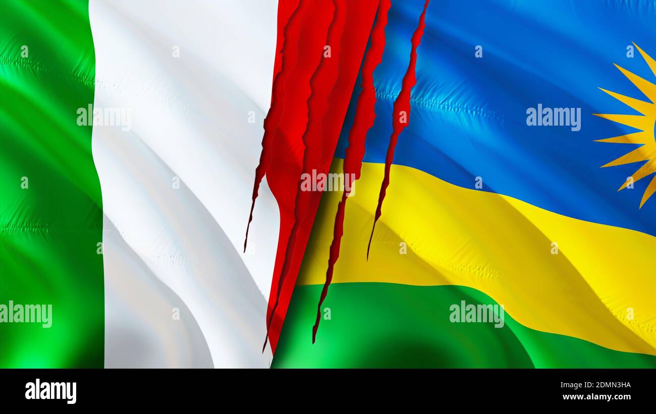 Italy and Rwanda flags with scar concept. Waving flag,3D rendering ...