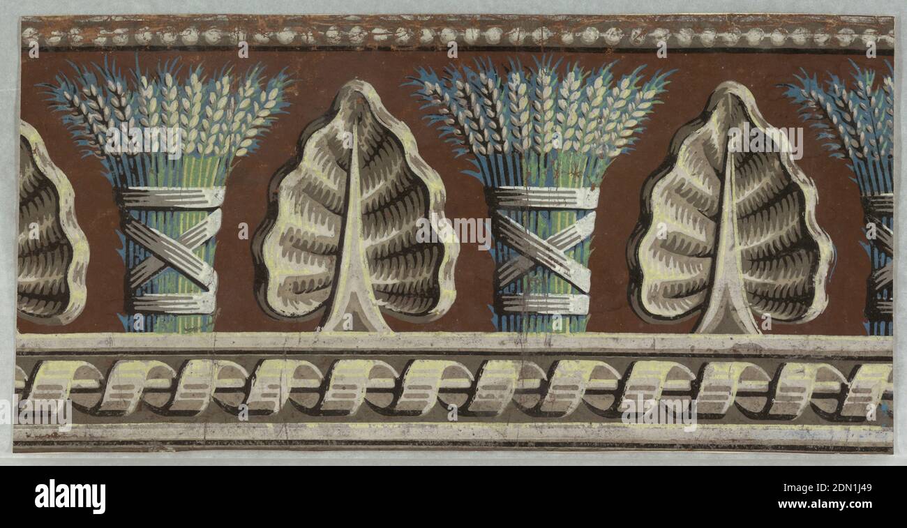 Border, Block-printed on handmade paper, Beneath an edging of strung ...