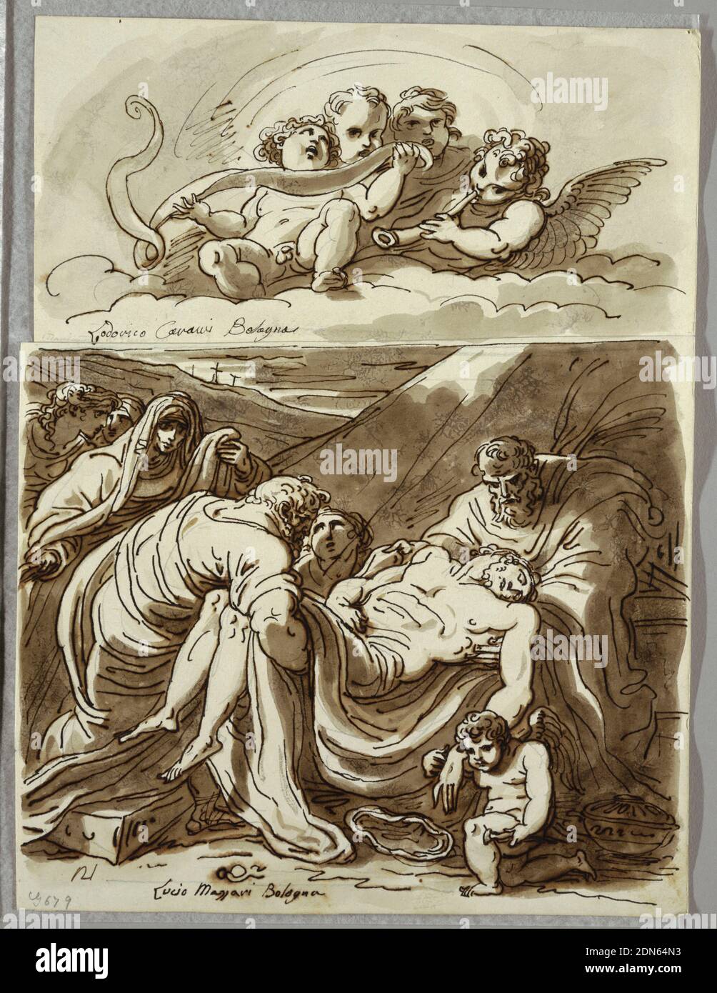 Vier Putten, die Musik machen, Studie nach Lodovico Carracci; Christus ...