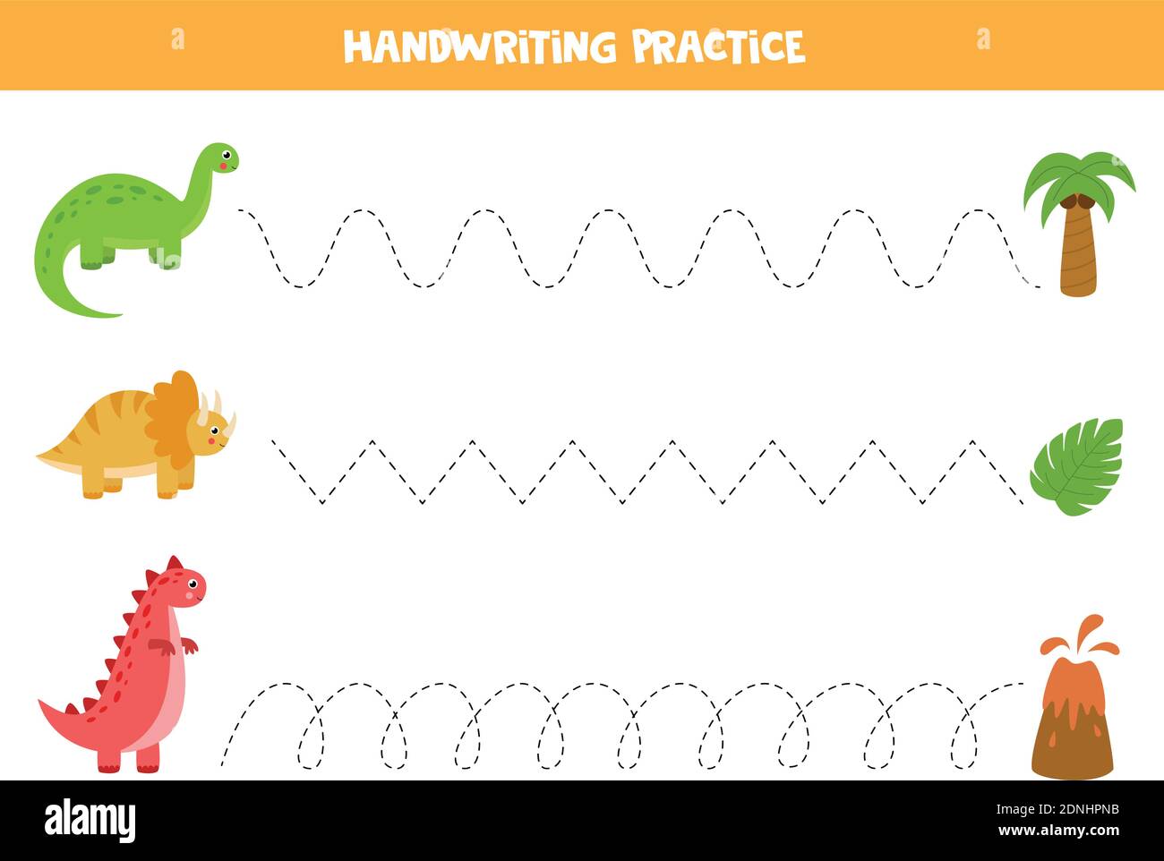 Tracing lines with cute dinosaurs. Handwriting practice for children ...
