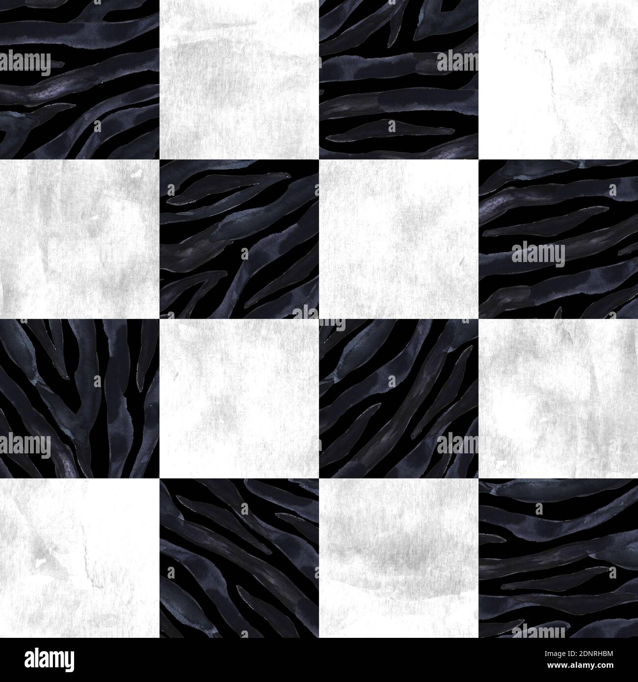 Schwarz-weiß kariert kariert Karierte Zebra nahtlose Textur. Aquarell ...