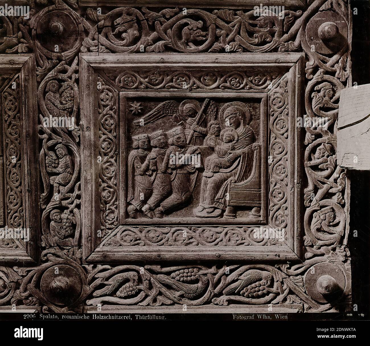 Josef Wlha, 2906 Spalato, Romanesque woodcarving, door panel, collodion ...