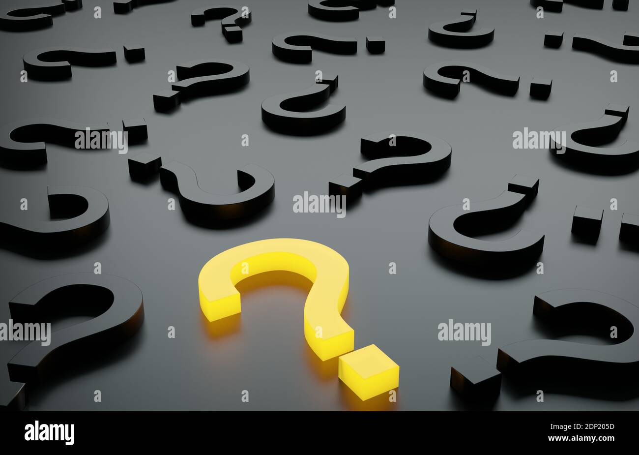 Gelbes trendiges Fragezeichen auf einem Hintergrund schwarze und graue ...