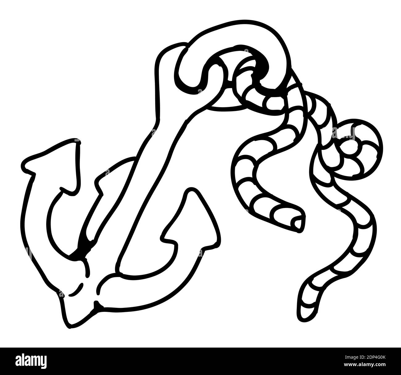 Anker mit Seil Cartoon Linie Zeichnung, Vektor, horizontal, schwarz und ...