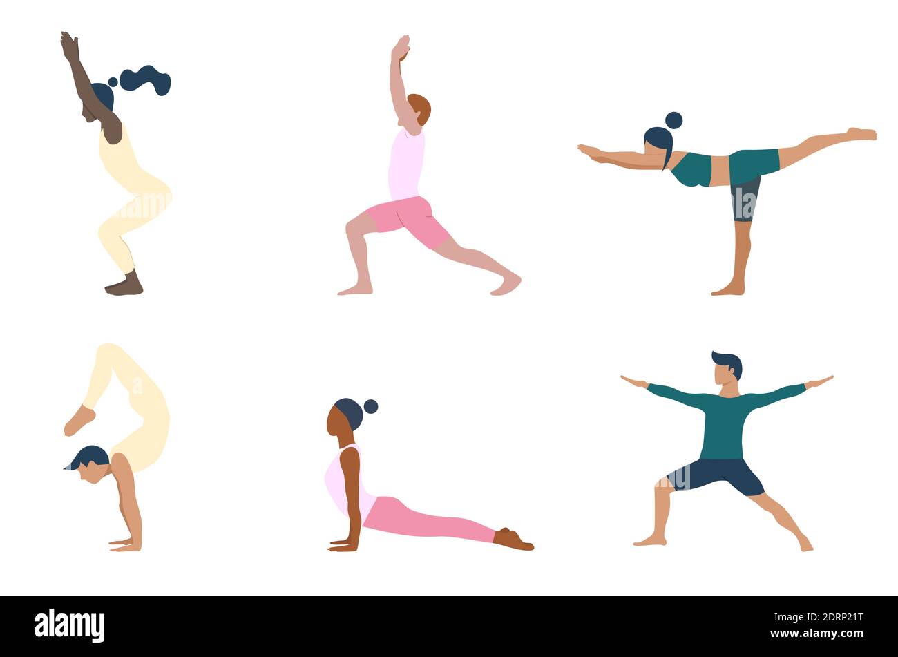 Sammlung von jungen Menschen, die Yoga Asanas durchführen. Set von ...