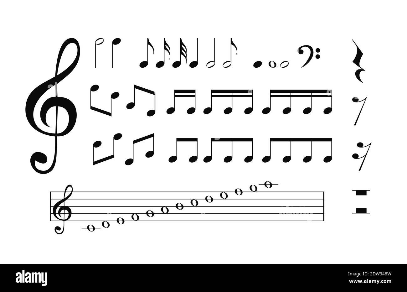 Noten, Pausen, Violinschlüssel, Musikbuch Vektor Illustration EPS10 ...