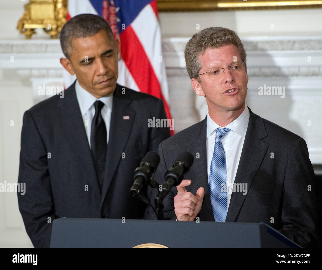 US-Präsident Barack Obama, links, kündigt seine Ernennung des derzeitigen HUD-Sekretärs Shaun ...
