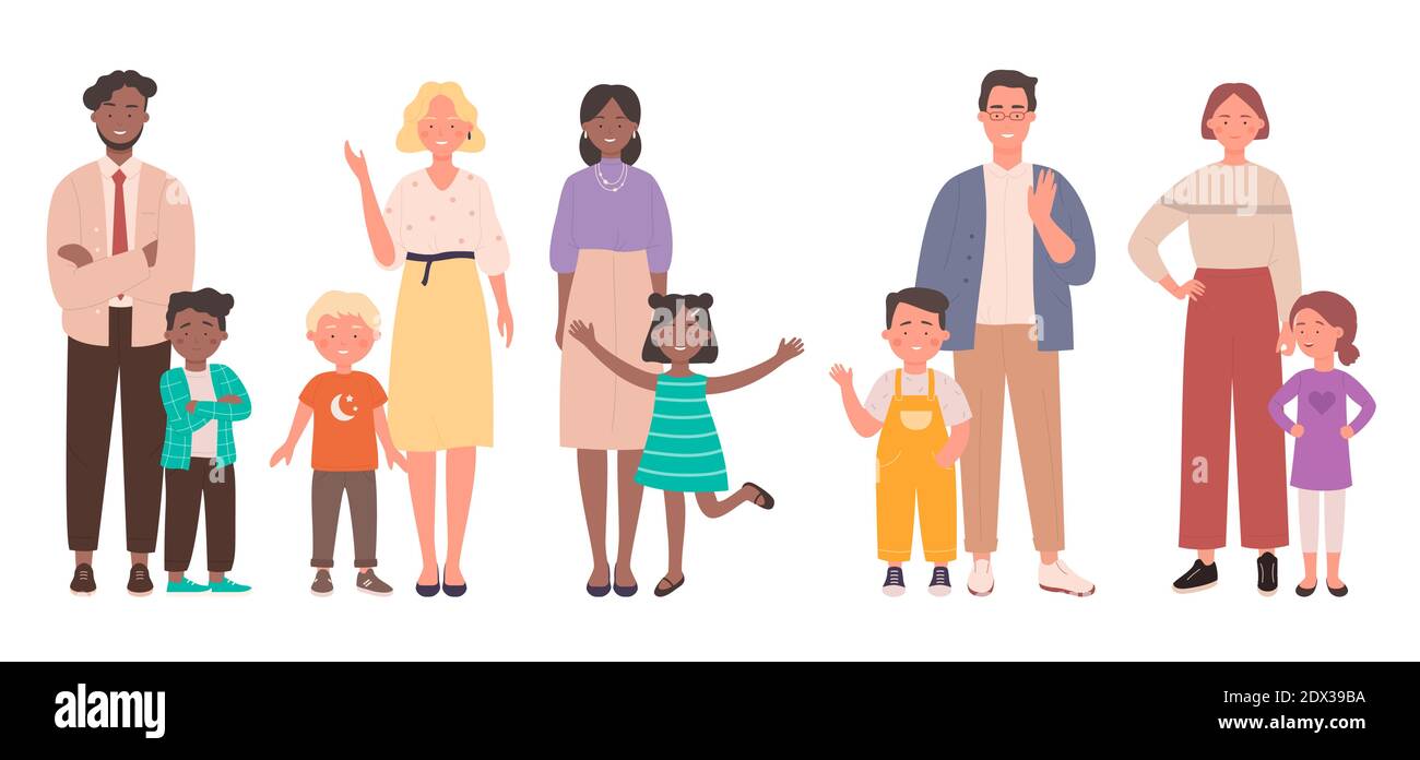 Familie mit Kindern Vektor-Illustration-Set. Cartoon Eltern Menschen ...
