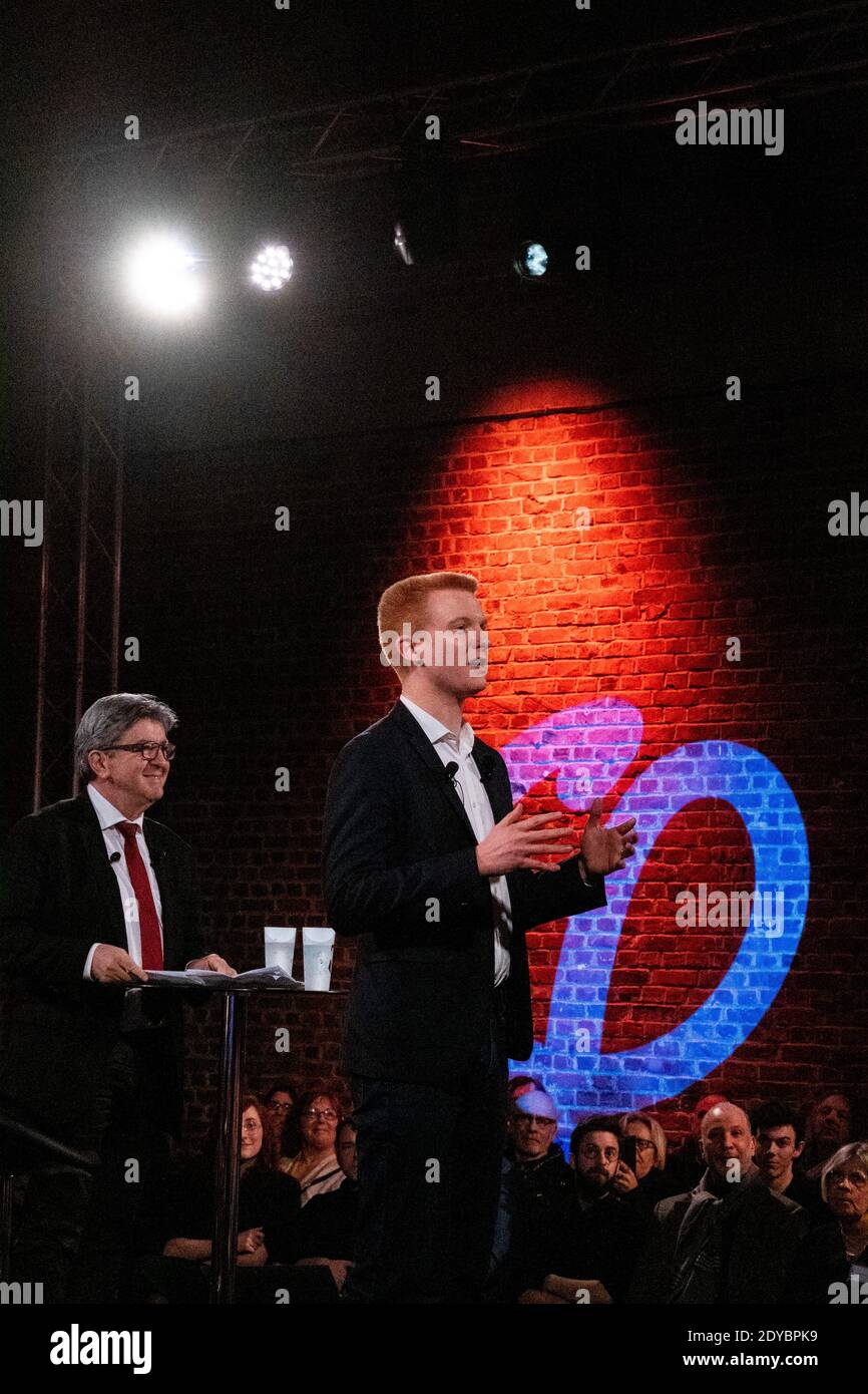 Treffen von Jean-Luc Melenchon und Adrien Quatennens, Abgeordneter von ...