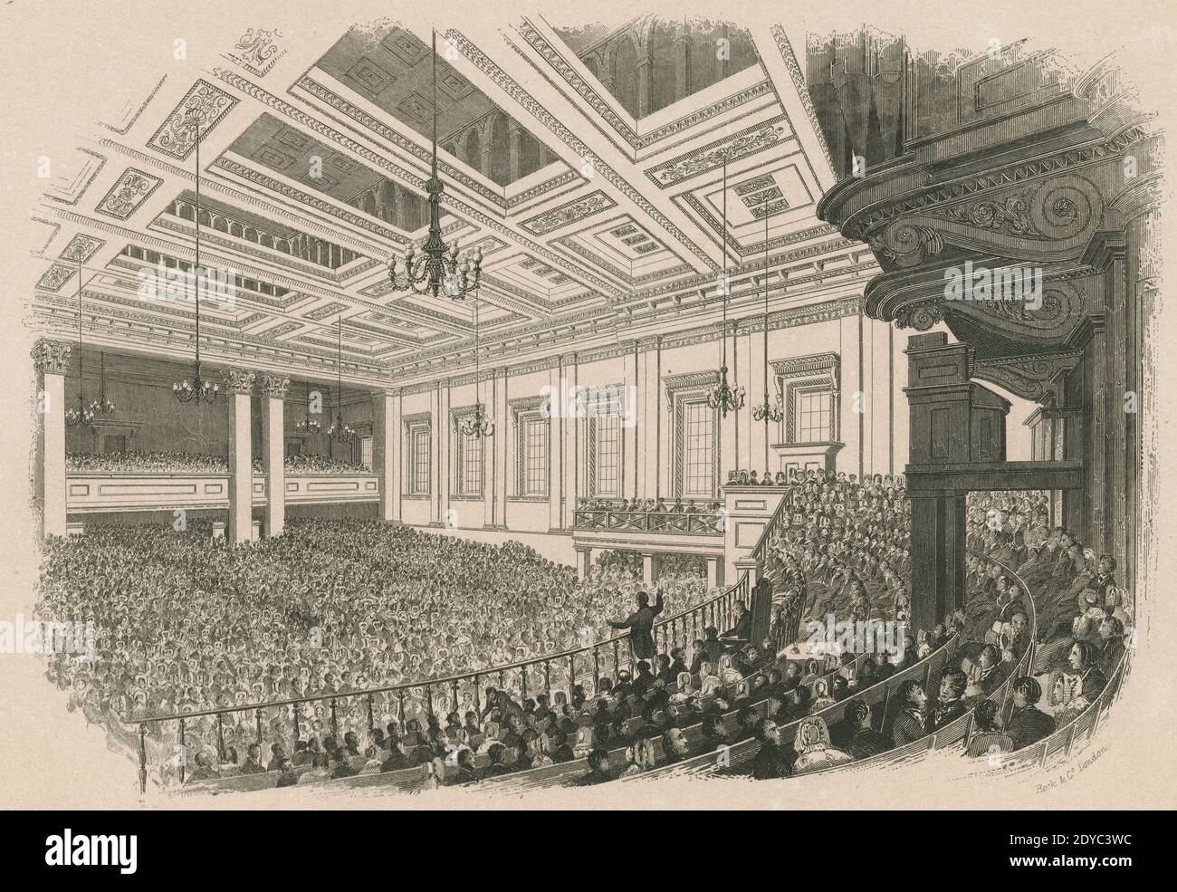 Antike c1860 Gravur, „May Meeting“ in Exeter Hall. Exeter Hall war eine ...