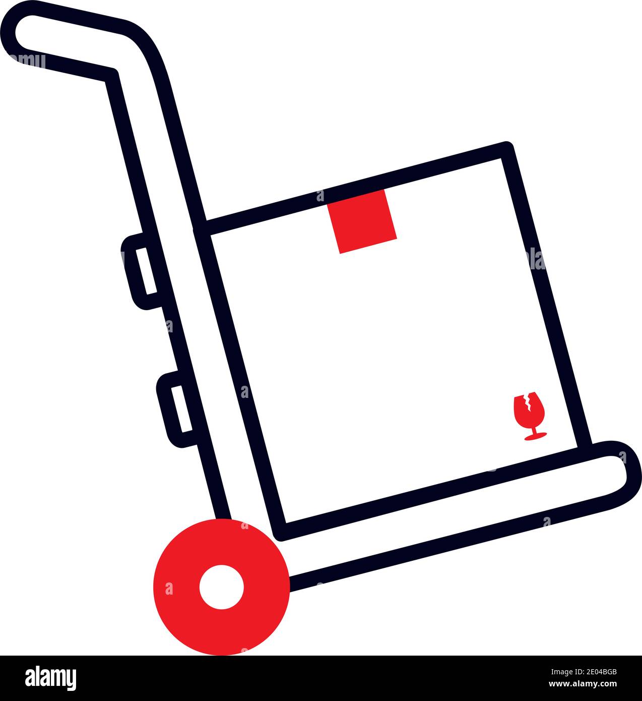 Handwagen mit einem Box-Symbol auf weißem Hintergrund, Halb-Linie halb ...